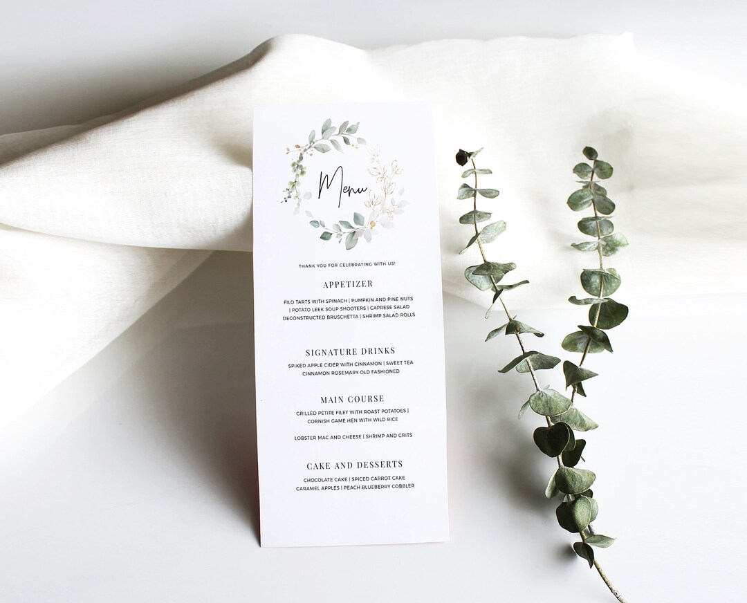 Wedding Simple Menu Card Template, Bohemian Simple Wedding Menu Card ...
