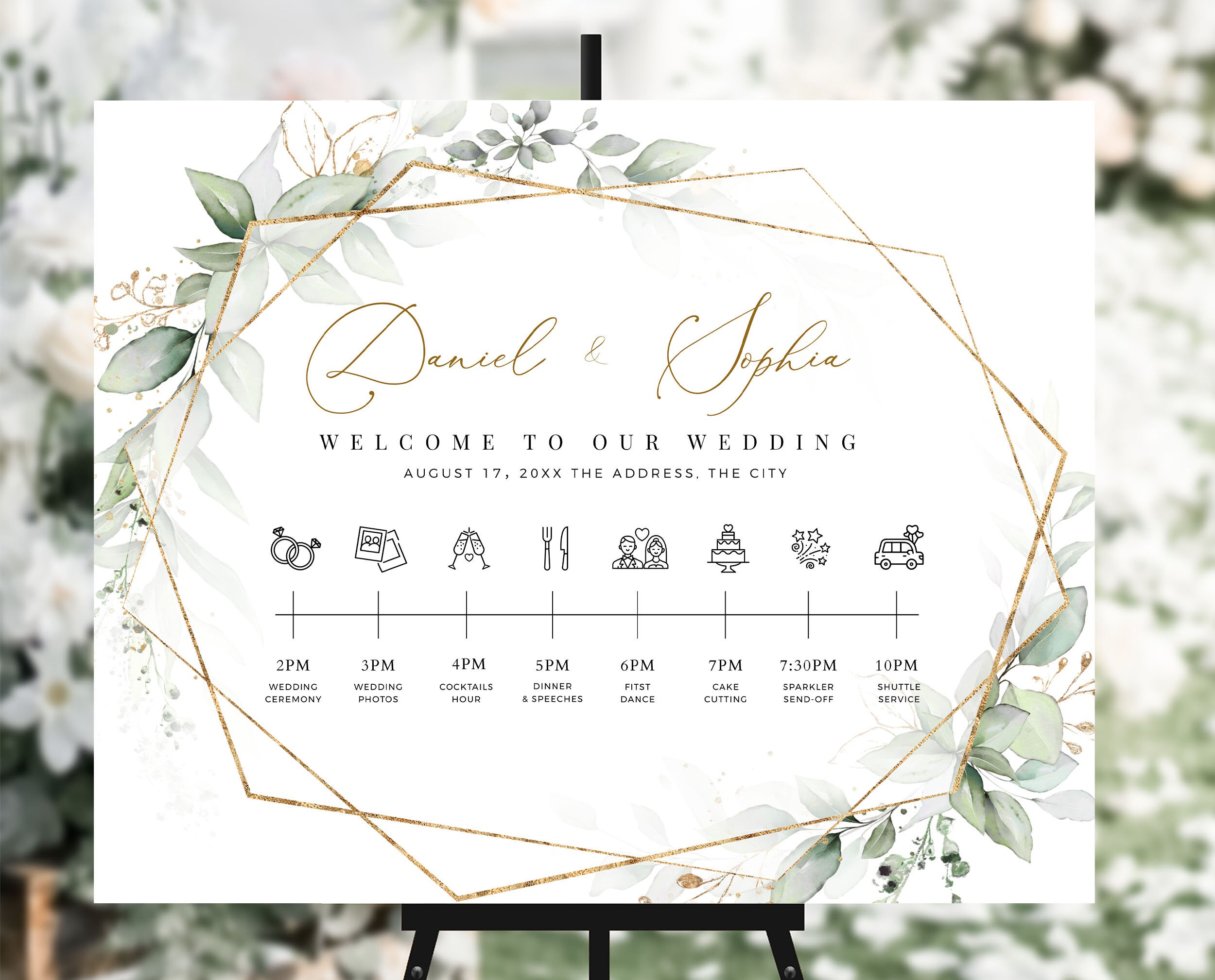 Greenery Wedding Timeline Sign Template With Wedding Day - Etsy