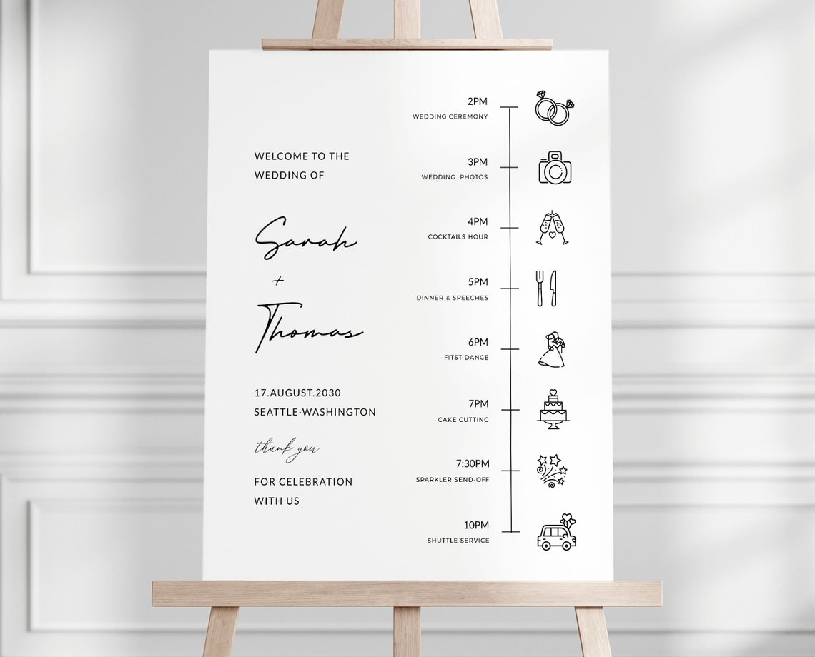 Minimal Script Wedding Timeline Board Template Simple Wedding - Etsy