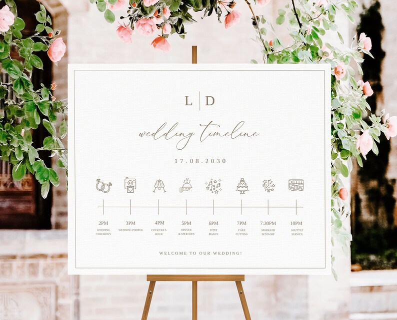 Monogram and Border Wedding Timeline Board Template Simple - Etsy
