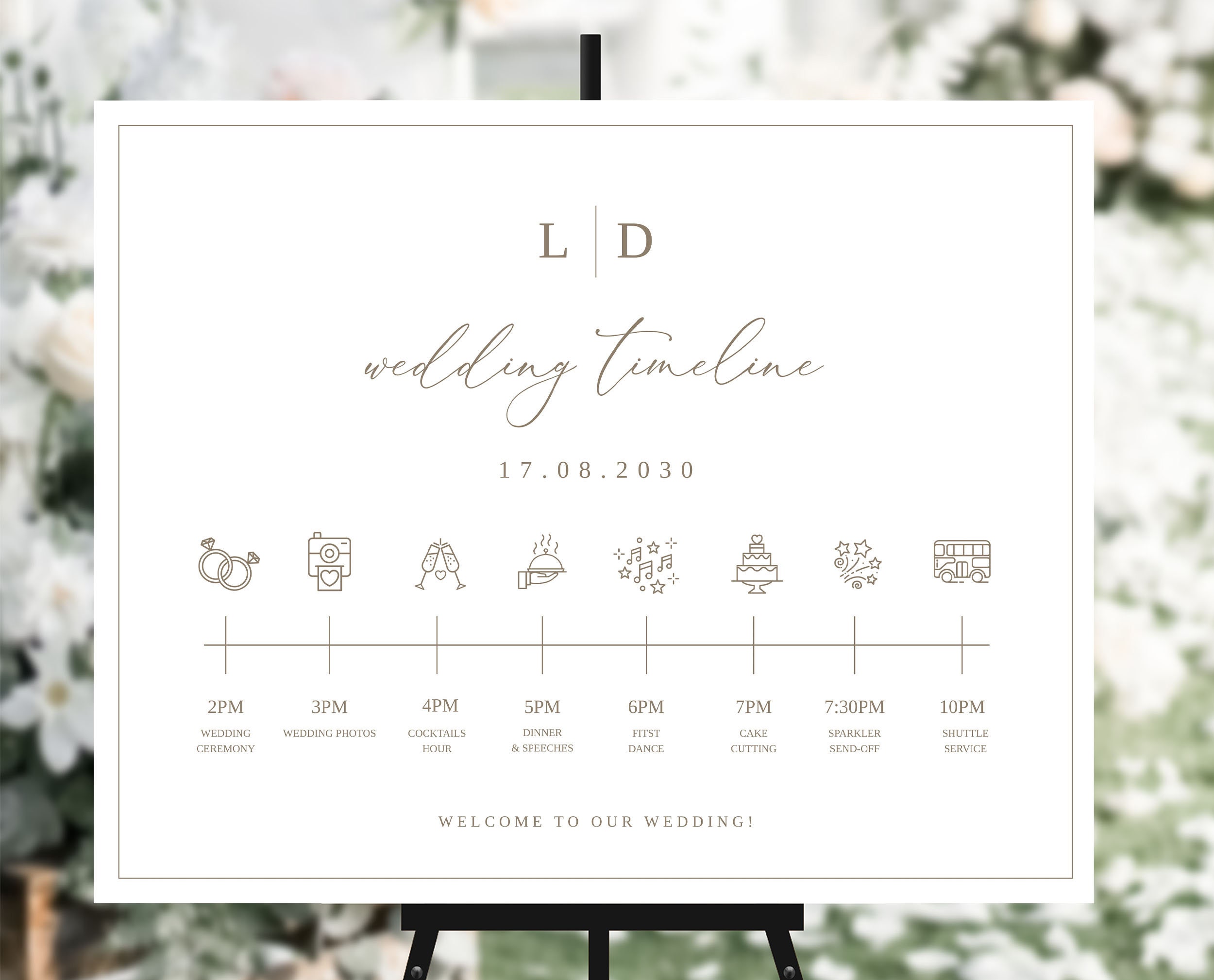Monogram and Border Wedding Timeline Board Template Simple - Etsy