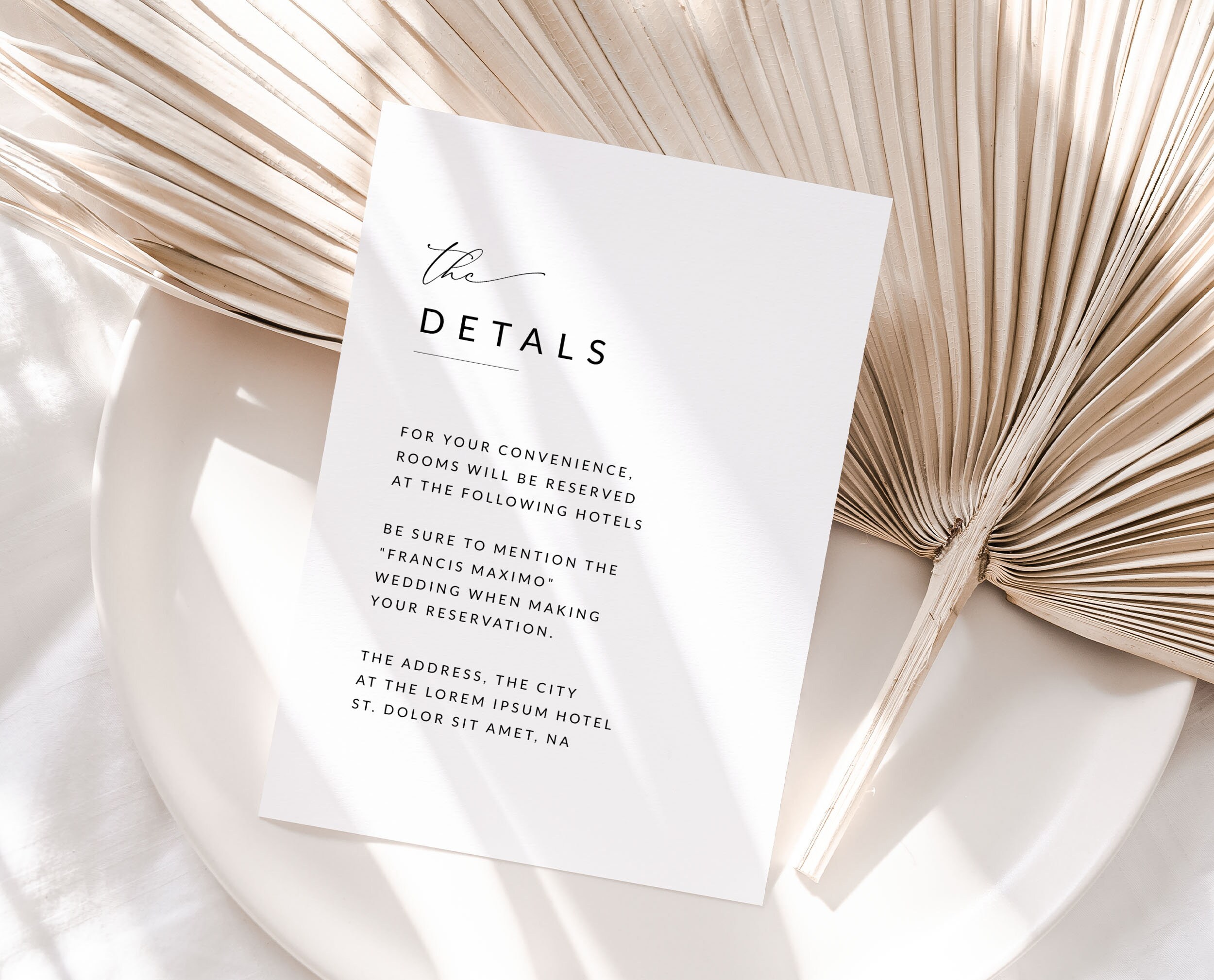 Minimal Modern Wedding Details Card Template, Simple Wedding Details ...
