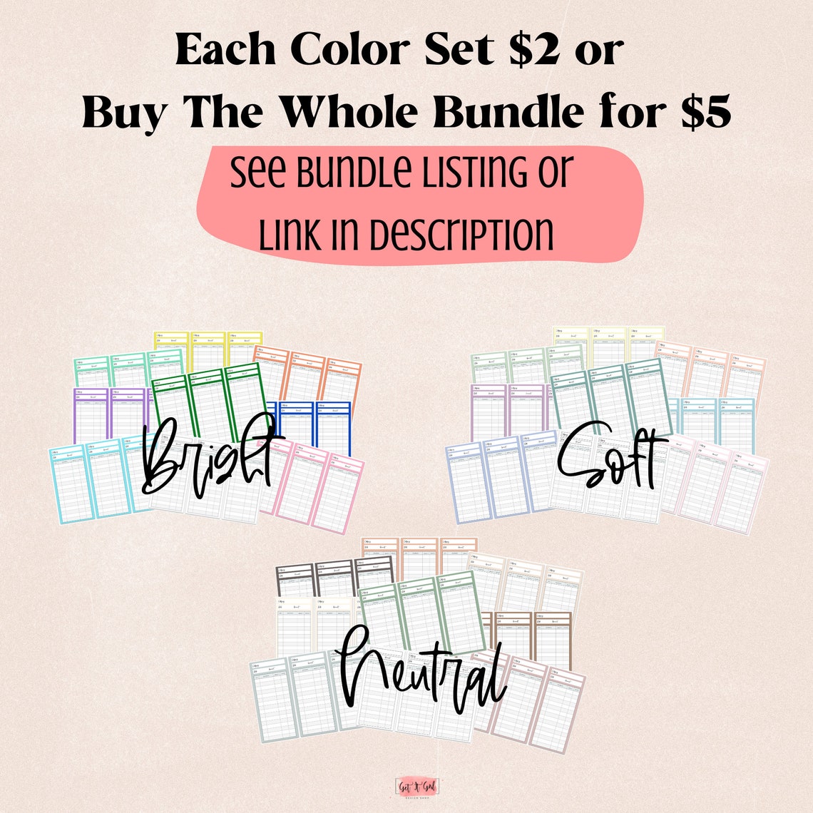 Bright Cash Envelope Tracker Insert Printable, Set of 50, Cash Envelope ...