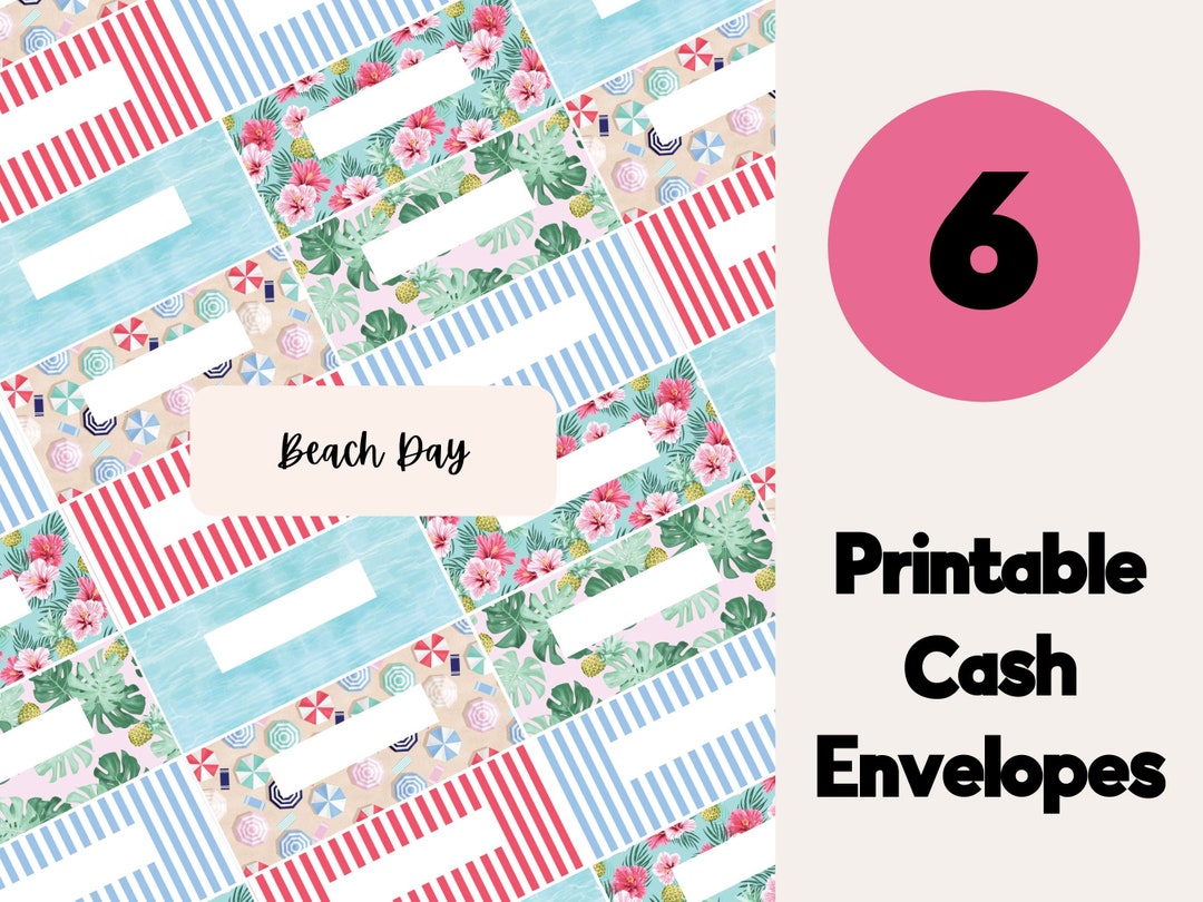Beach Day Editable & Printable Cash Envelopes Set of 6, Cash Envelope ...