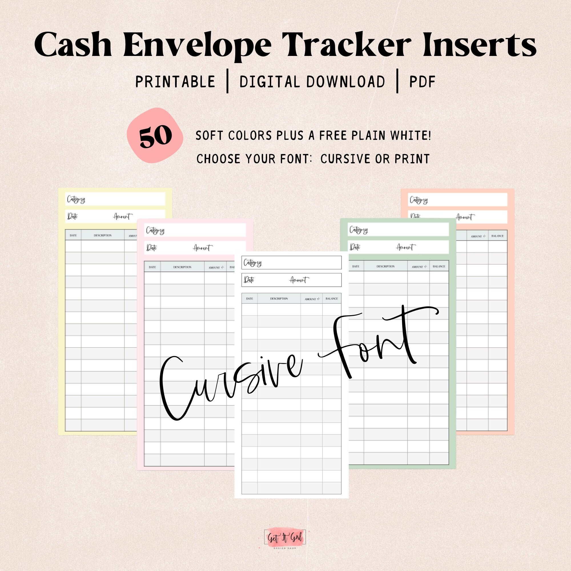 Soft Cash Envelope Tracker Insert Printable, Set of 50, Cash Envelope ...