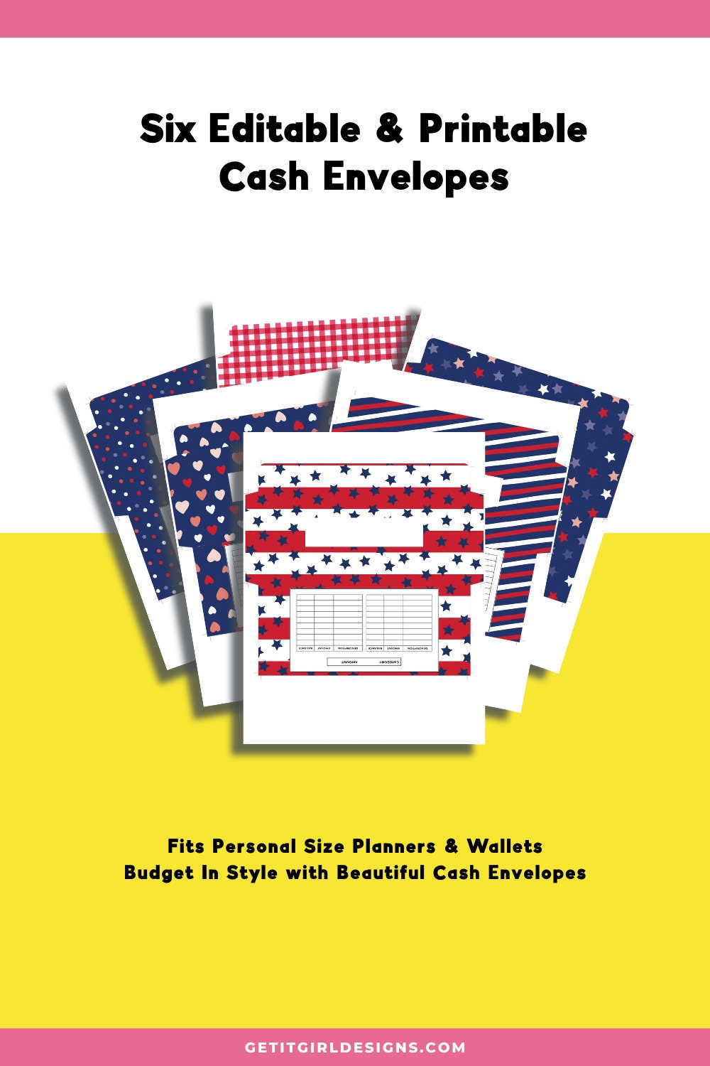 4th of July Patriotic Editable & Printable Cash Envelopes Set of 6 ...