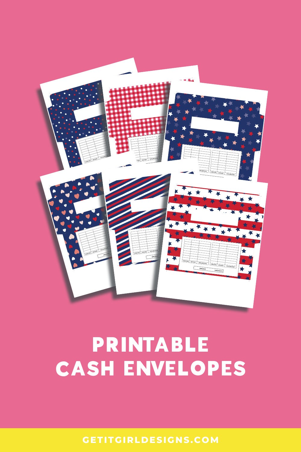 4th of July Patriotic Editable & Printable Cash Envelopes Set of 6 ...