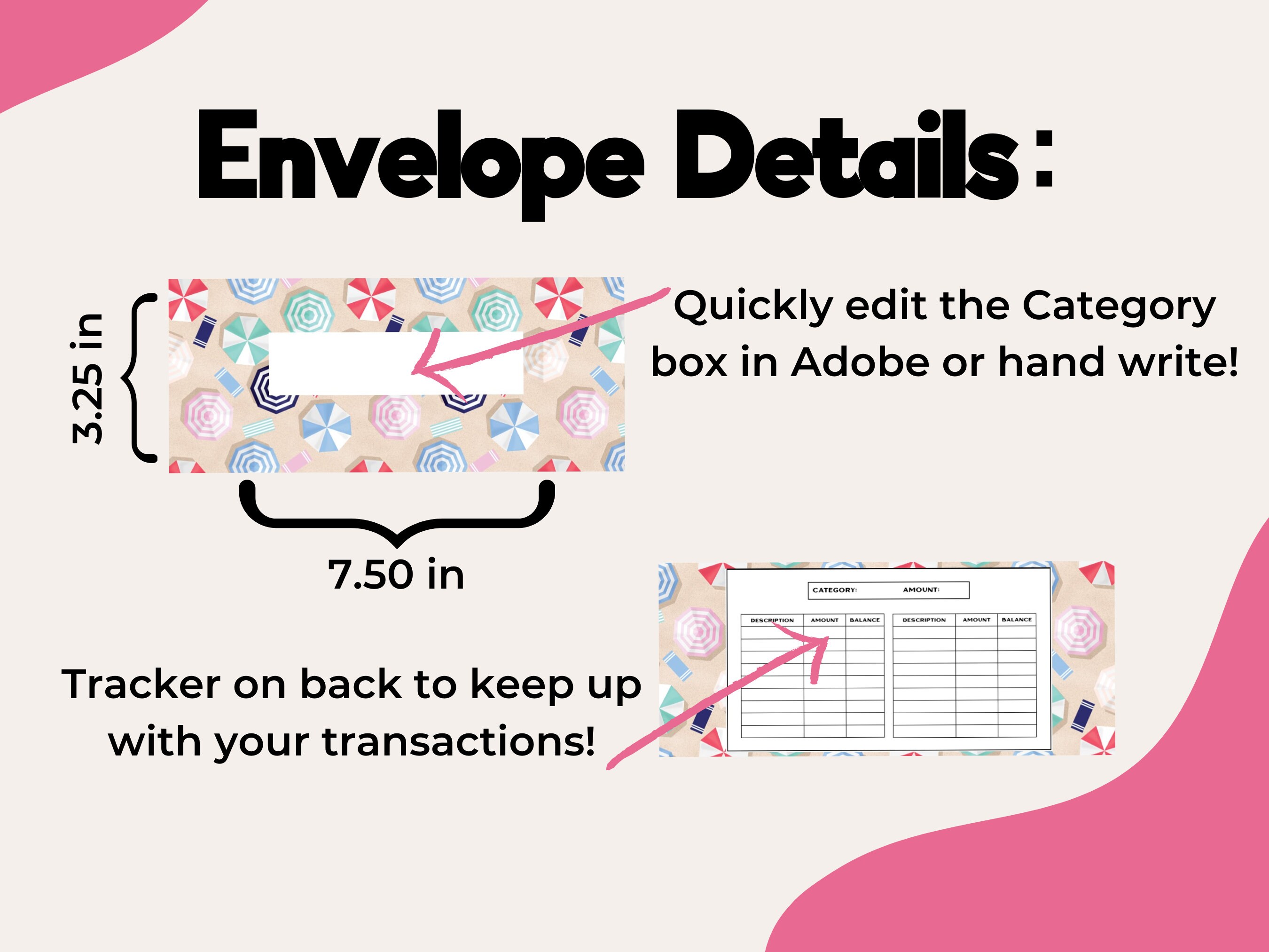 Beach Day Editable & Printable Cash Envelopes Set of 6, Cash Envelope ...