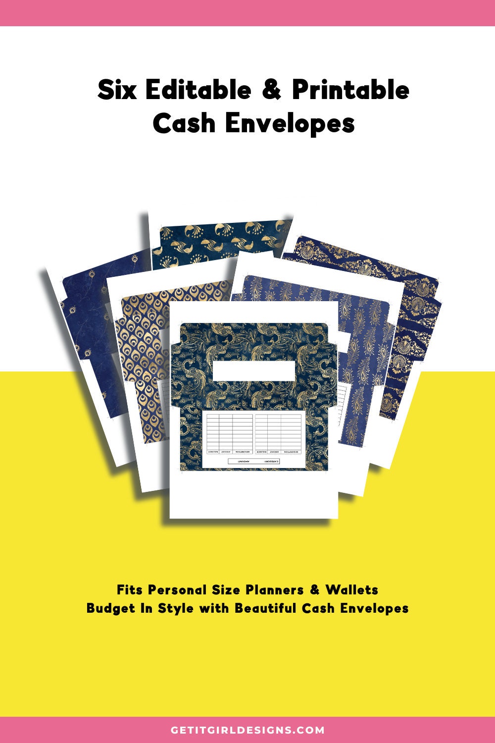 Blue and Gold Peacock Editable & Printable Cash Envelopes Set of 6 ...