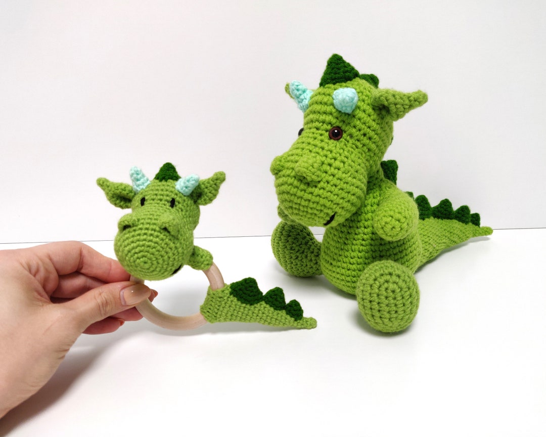 Crochet Dragon Stuffed Animal & Rattle Set: Newborn Gift - Etsy