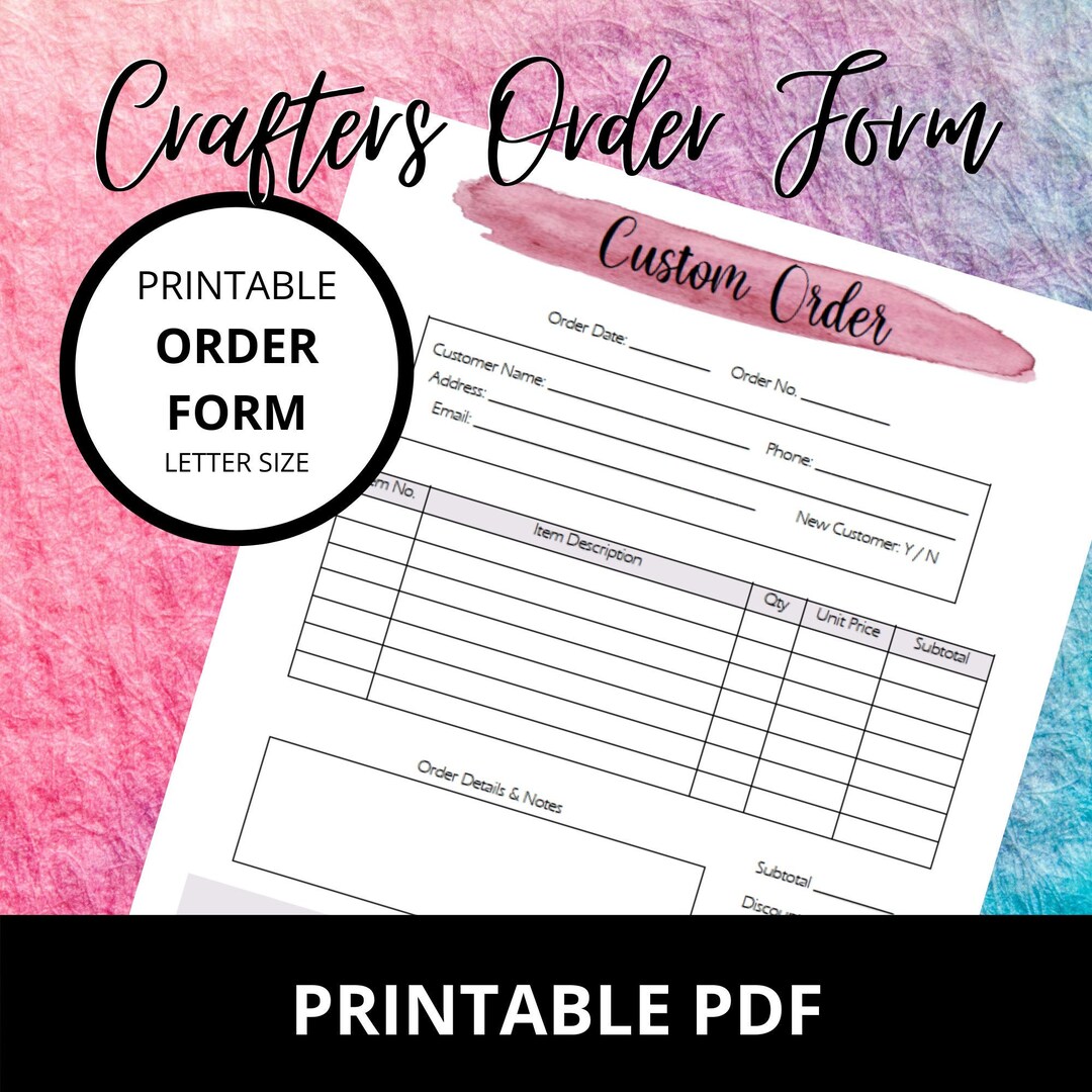 Custom Order Form | Printable Template | Instant Download | PDF File ...