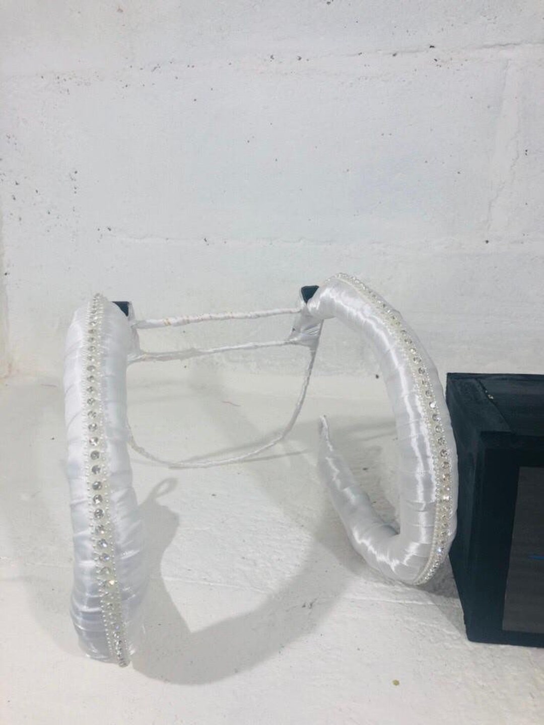 HIGH Quality White Backpiece WITH SATIN Ribbon AND Rhinestones AB Shiny ...