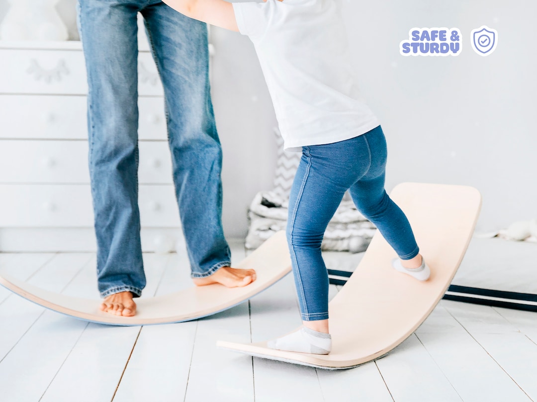 Wooden Wobble Balance Board for Toddler, Kids and Adults, Curvy Board ...