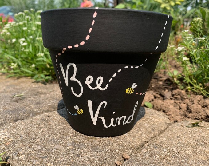 4.5 Hand-painted Flower Pot, bee Kind Planter - Etsy