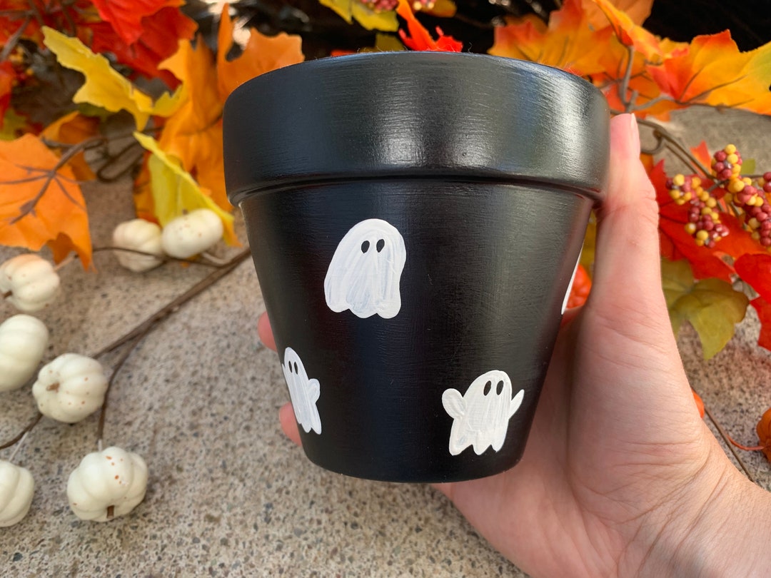 4.5” Hand-painted Flower Pot- Ghost Halloween Print - Etsy