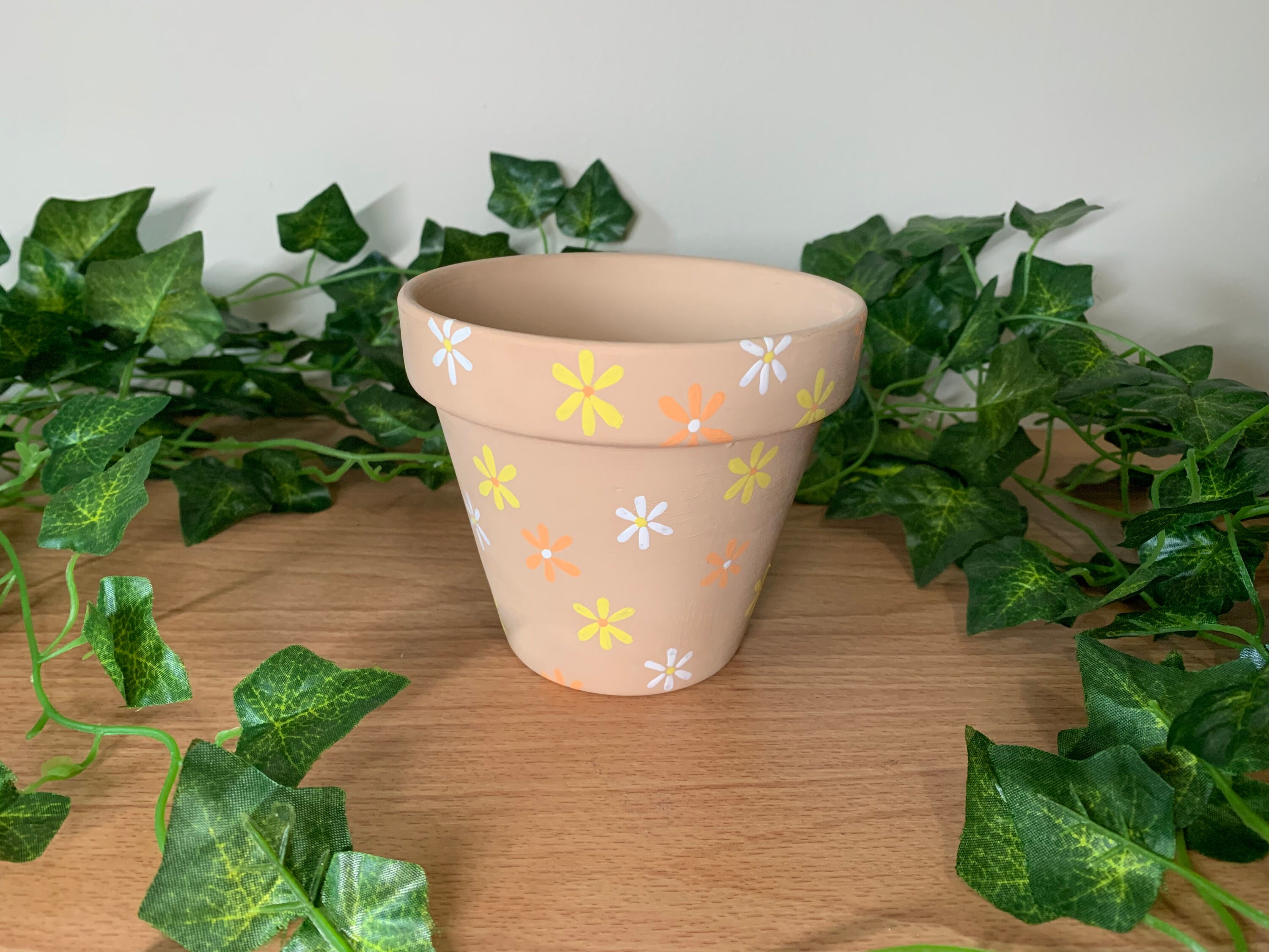 4.5” Hand-painted Flower Pot - Orange and Yellow Daisy Planter - Etsy