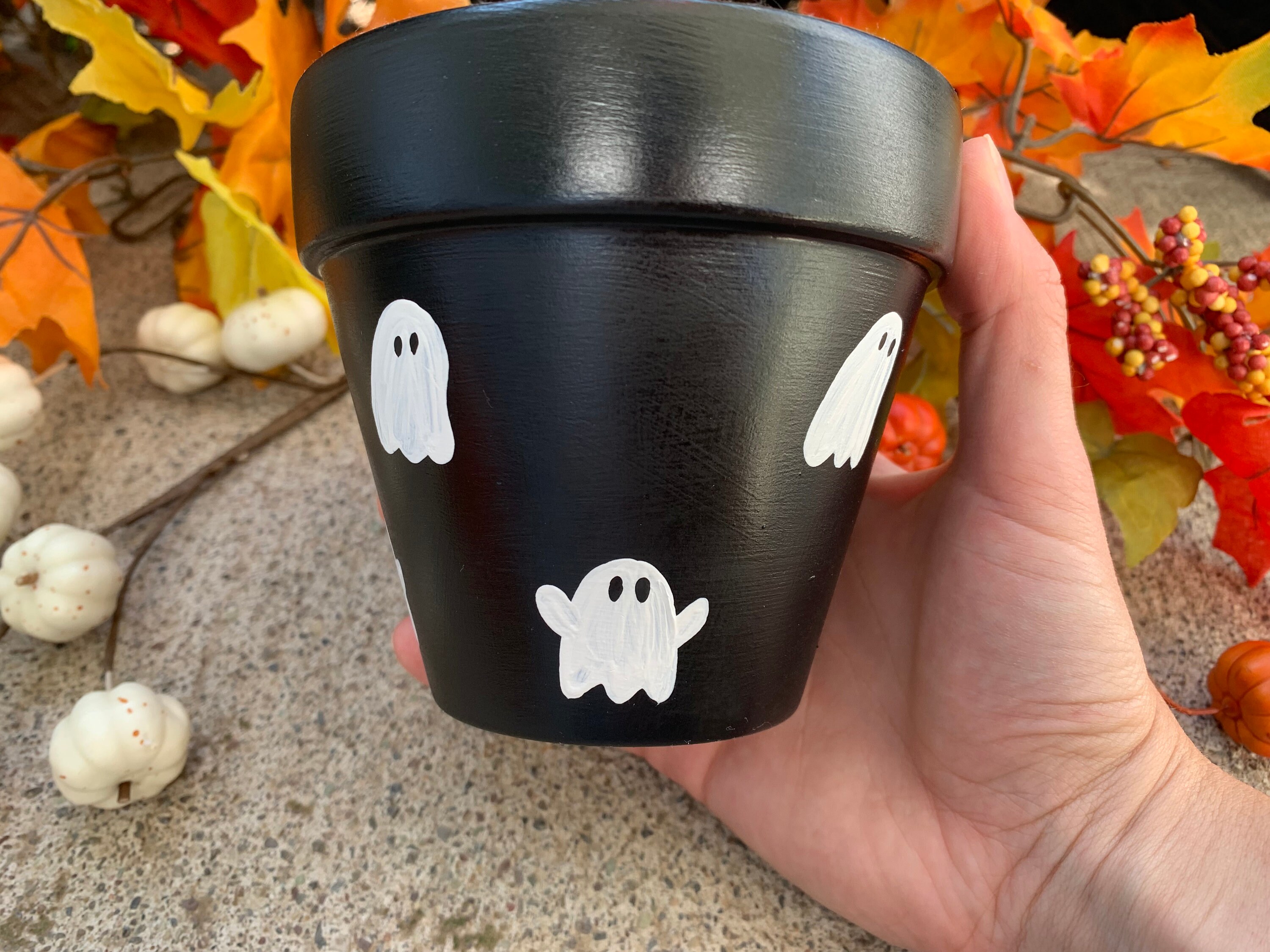 4.5” Hand-painted Flower Pot- Ghost Halloween Print - Etsy