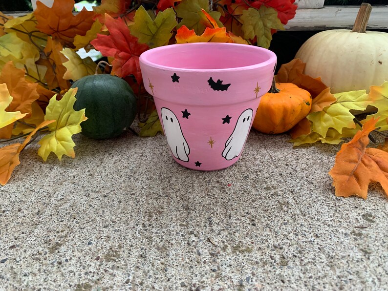 4.5” Hand-painted Pink Ghost Flower Pot Planter - Etsy
