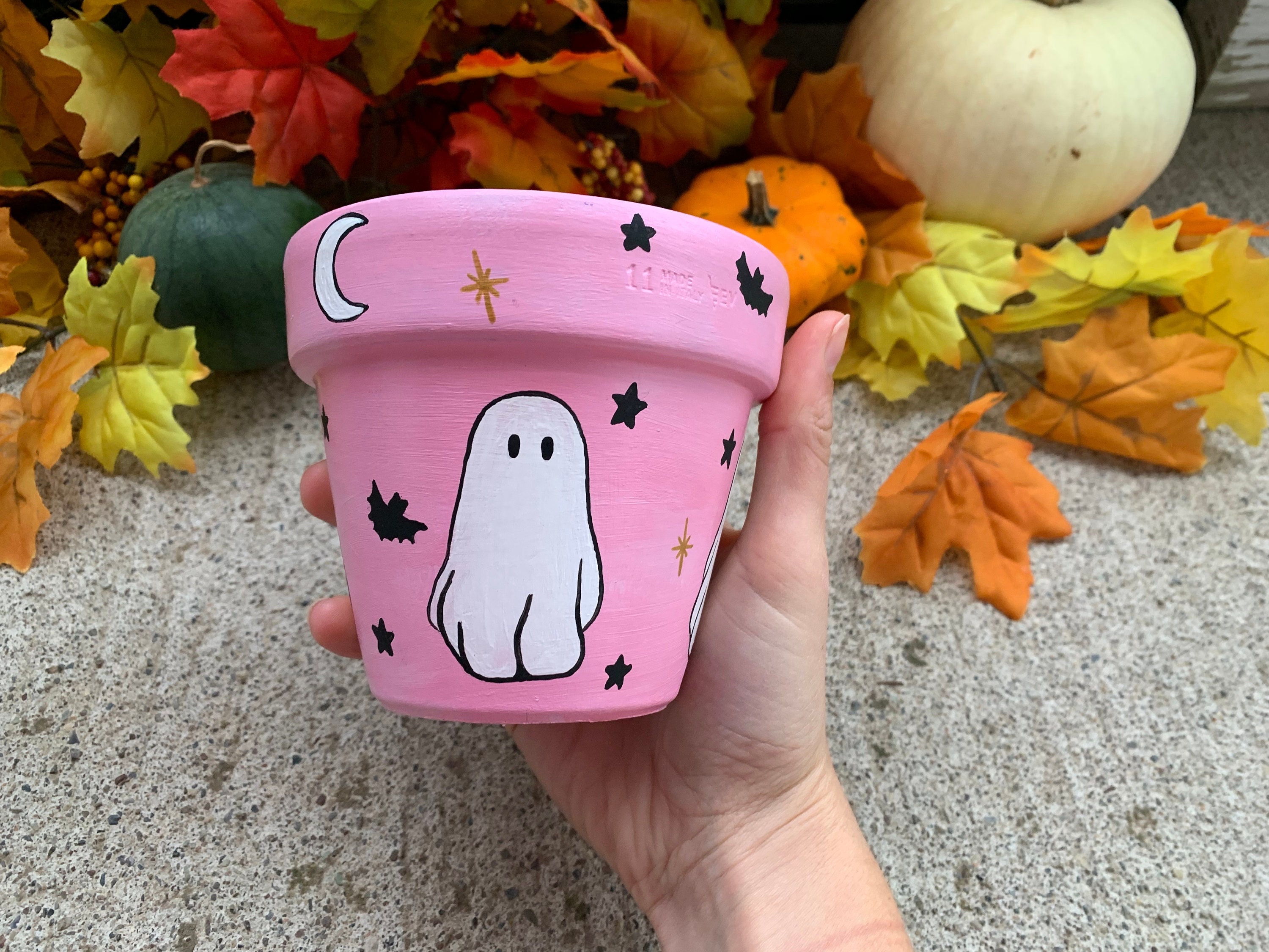 4.5” Hand-painted Pink Ghost Flower Pot Planter - Etsy