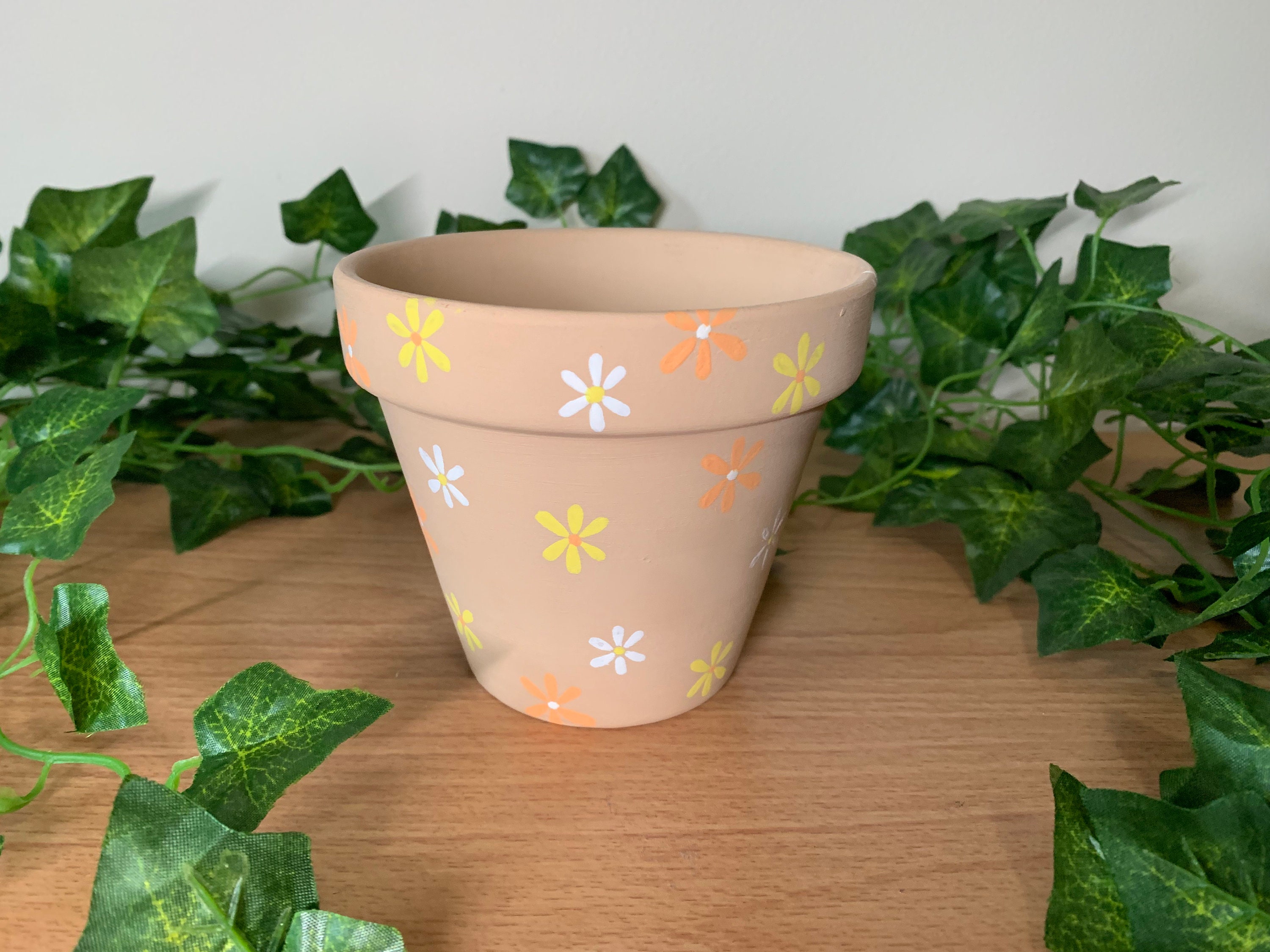 4.5” Hand-painted Flower Pot - Orange and Yellow Daisy Planter - Etsy