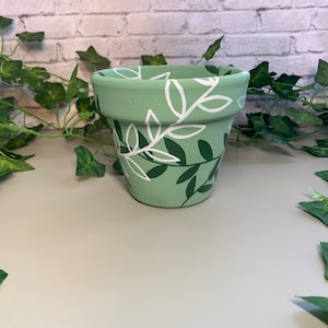 4.5" Hand-painted Flower Pot- Green Planter With Vines - Etsy