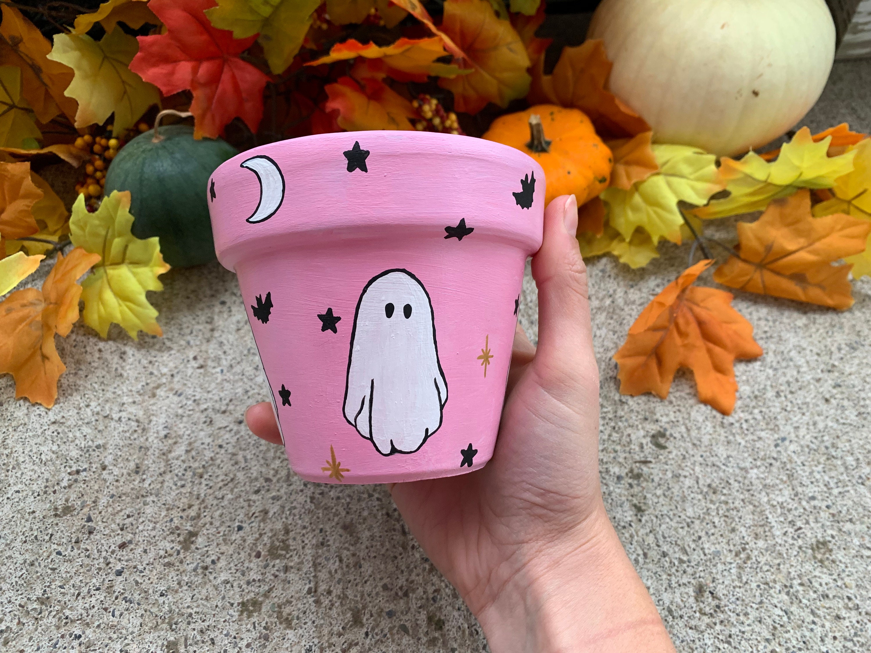 4.5” Hand-painted Pink Ghost Flower Pot Planter - Etsy