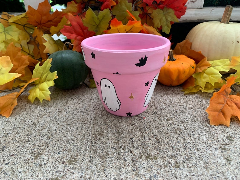 4.5” Hand-painted Pink Ghost Flower Pot Planter - Etsy