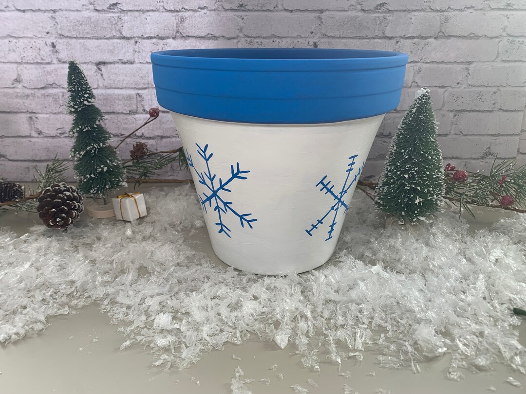 8” Hand-painted Flower Pot - Snowflake Planter - Etsy