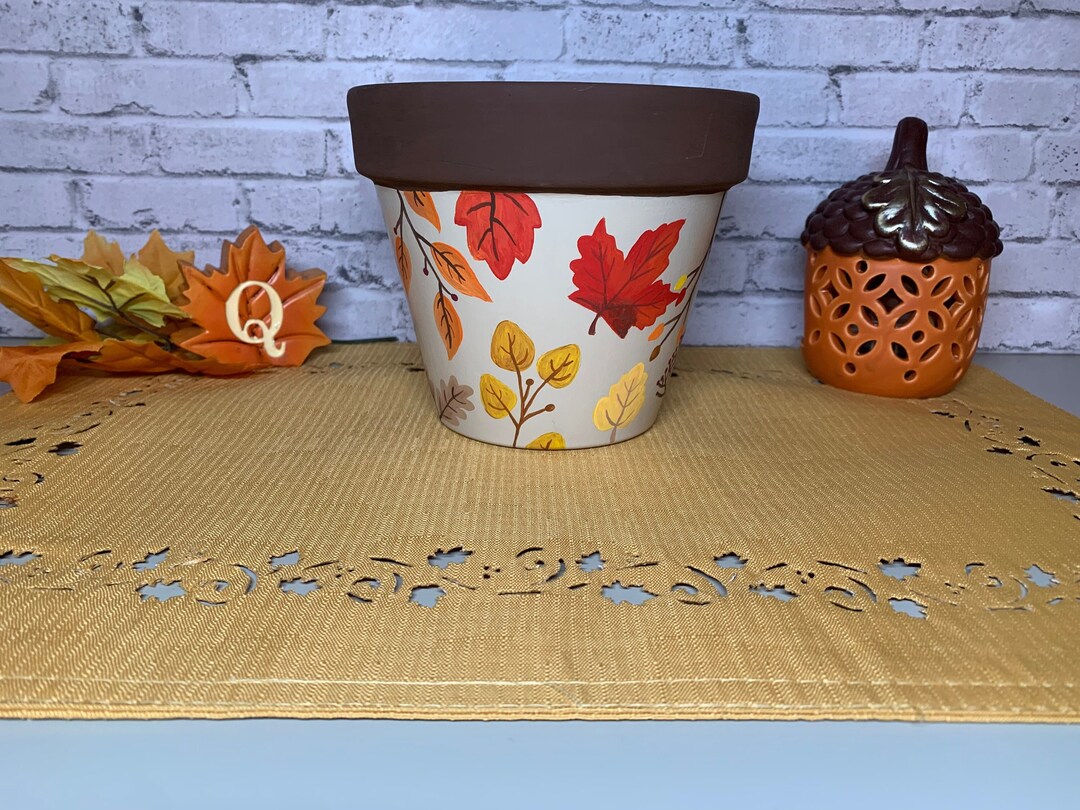 6” Hand-painted Flower Pot - Fall Leaves Planter - Etsy