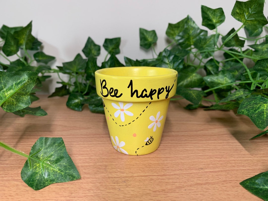 2.75” Hand-painted Flower Pot- Bee Happy Yellow Planter - Etsy