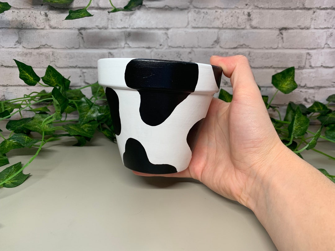 4.5" Hand-painted Flower Pot- Cow Print Planter - Etsy