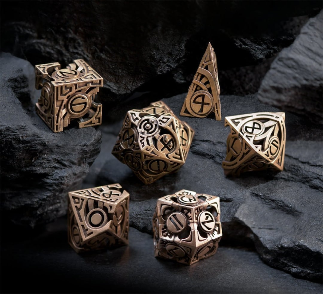 Atlantean Dice Set 3d Printed Metal Dice RPG Dice D20 Metal - Etsy