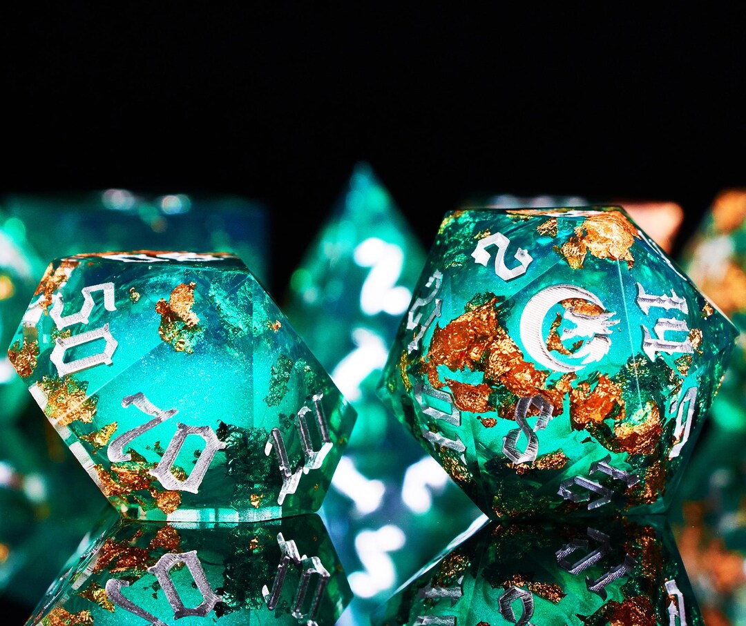 Jade Green Moon Liquid Core Dnd Dice Set for D&D Gifts, Gorgeous ...