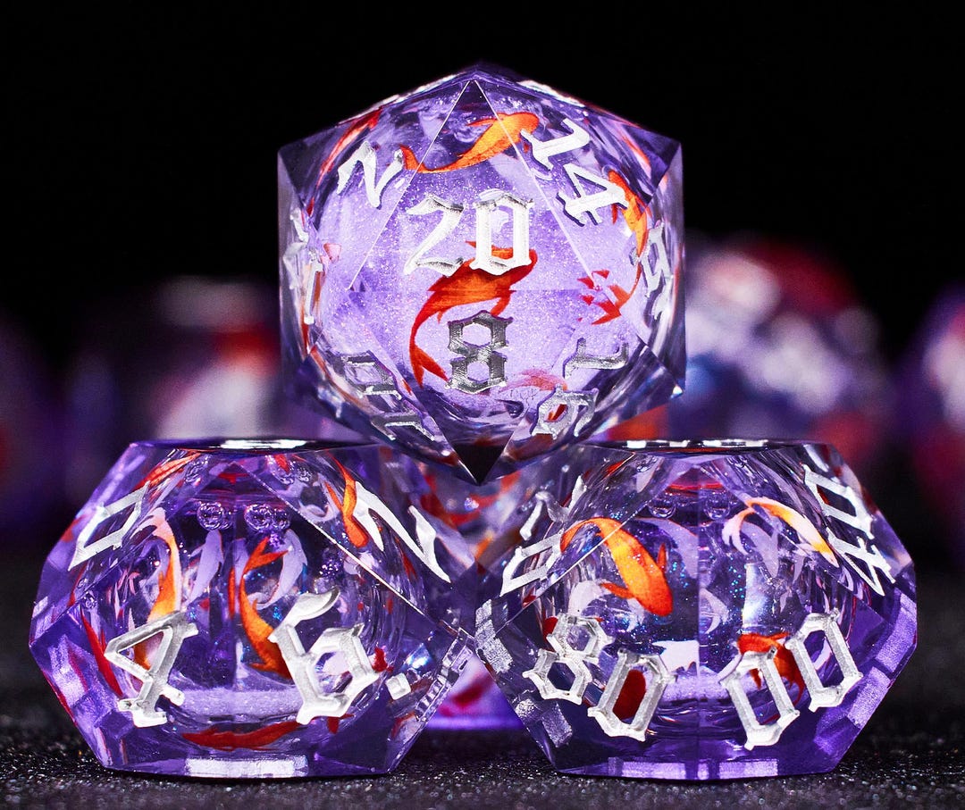 Purple Swimming Fish Liquid Core Dnd Dice Set for D&D Gifts, Gorgeous ...