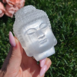 Selenite Buddha Head, Carved White Gypsum Crystal Statue for Decor or ...