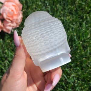 Selenite Buddha Head, Carved White Gypsum Crystal Statue for Decor or ...
