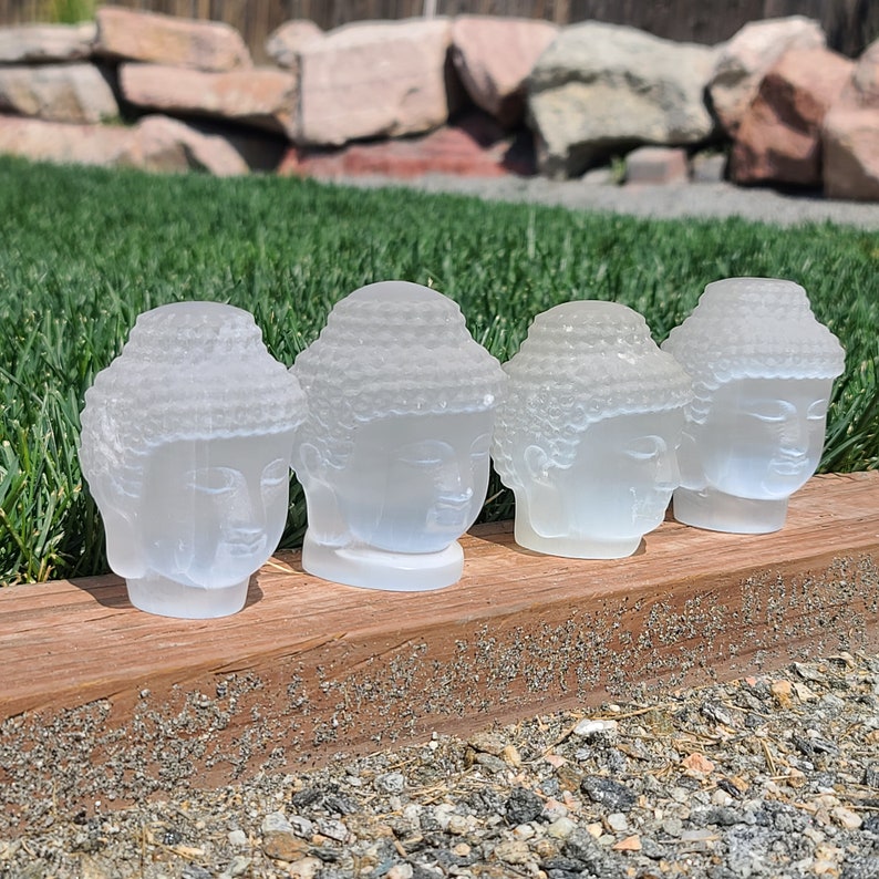 Selenite Buddha Head, Carved White Gypsum Crystal Statue for Decor or ...