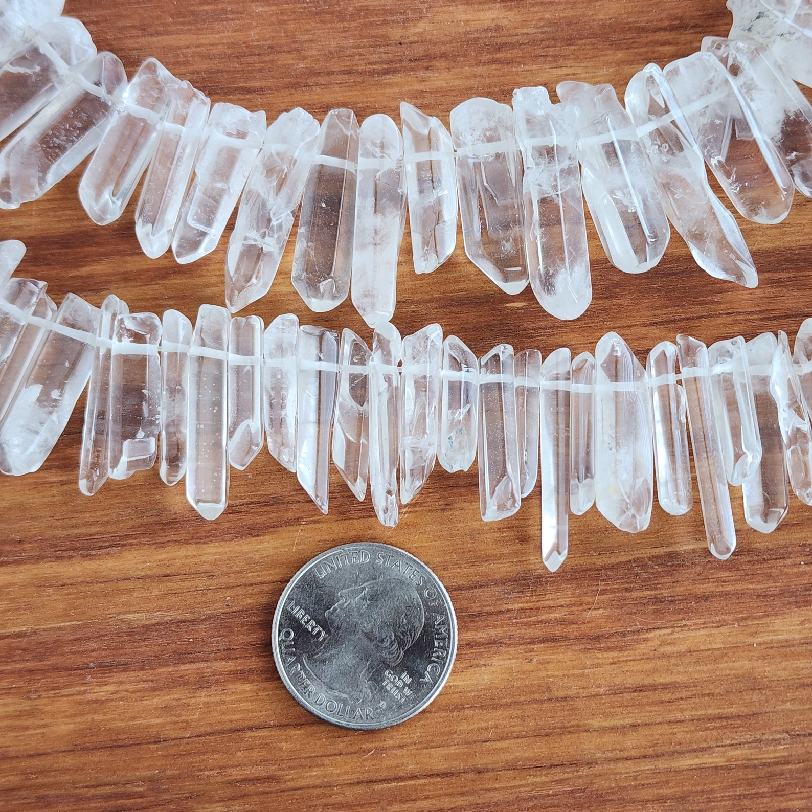 Natural Clear Quartz Points Crystal Bead Strand, Tumbled Gemstone Beads ...