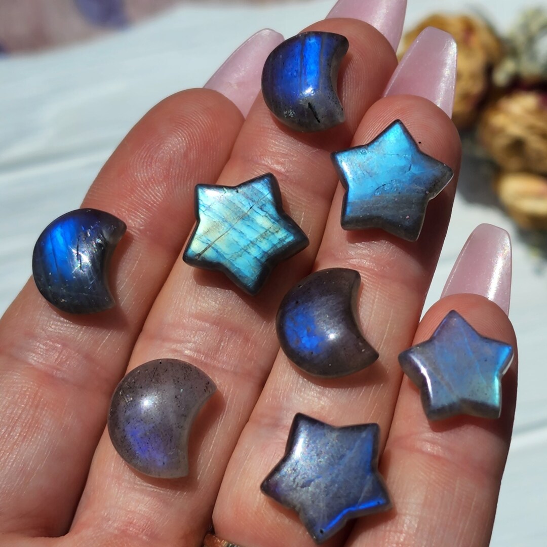 Mini Labradorite Moon and Star Cabochons, Tiny Crystal Gemstones for ...