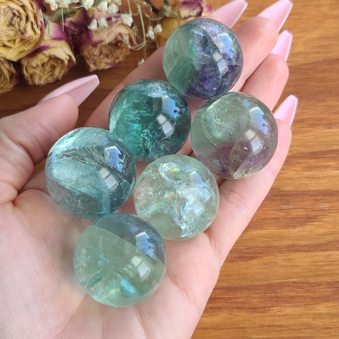 Rainbow Feather Fluorite Sphere With Stand: Crystal Decor - Etsy