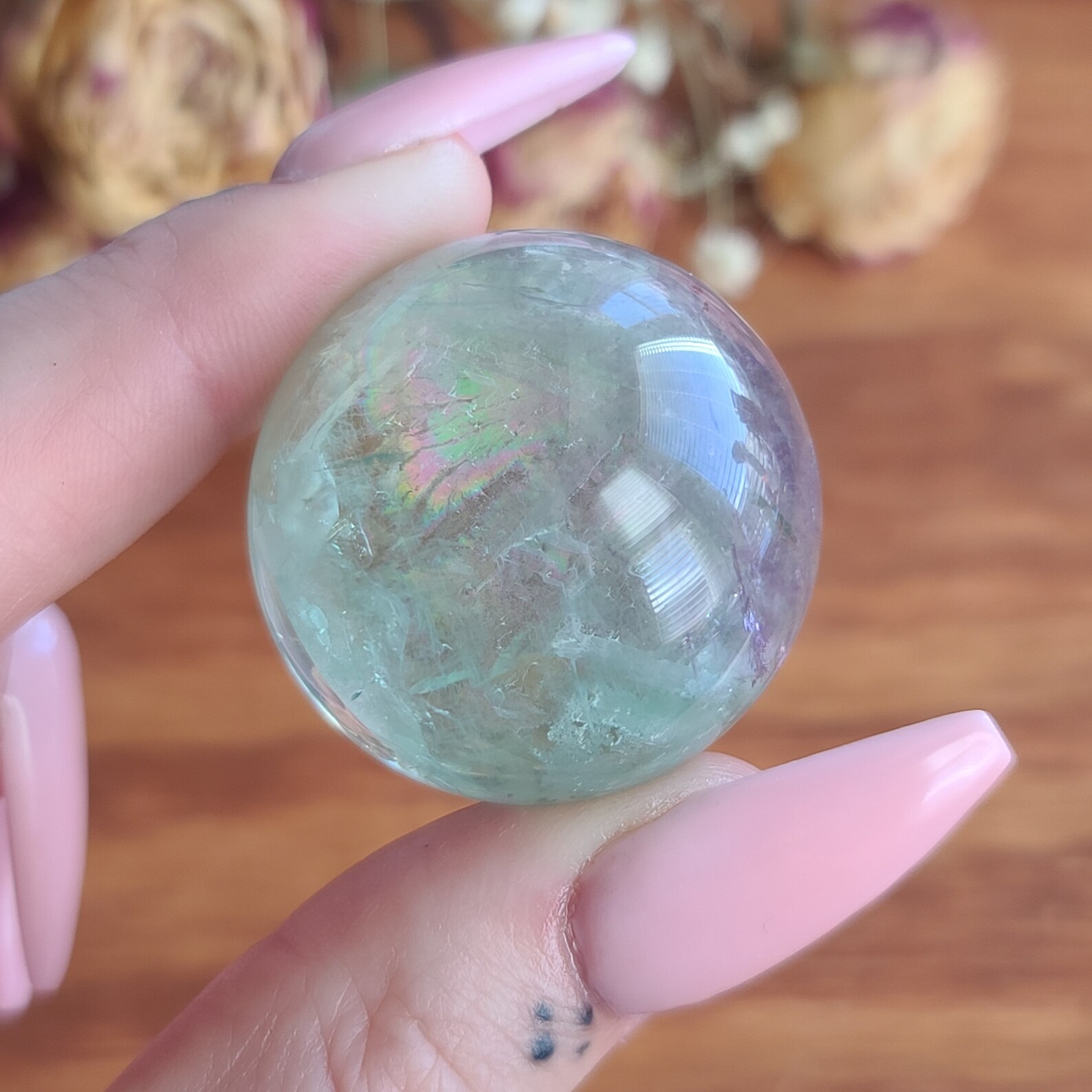 Rainbow Feather Fluorite Sphere With Stand: Crystal Decor - Etsy