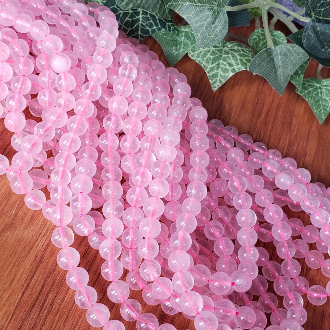 Rose Quartz Crystal Bead Strand, Small 6mm Smooth Round Gemstone Beads ...