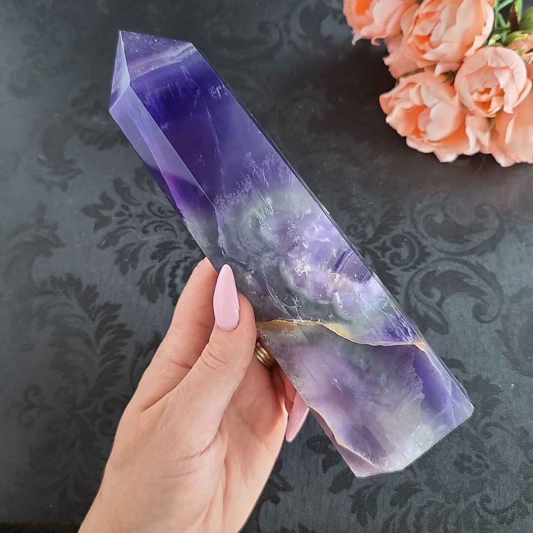 Large Fluorite Tower, 8" Purple Mexican Crystal Point Obelisk Wand for ...