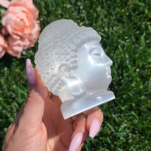 Selenite Buddha Head, Carved White Gypsum Crystal Statue for Decor or ...
