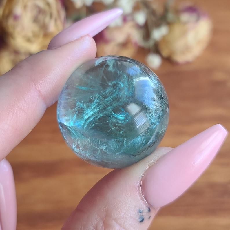 Rainbow Feather Fluorite Sphere With Stand: Crystal Decor - Etsy