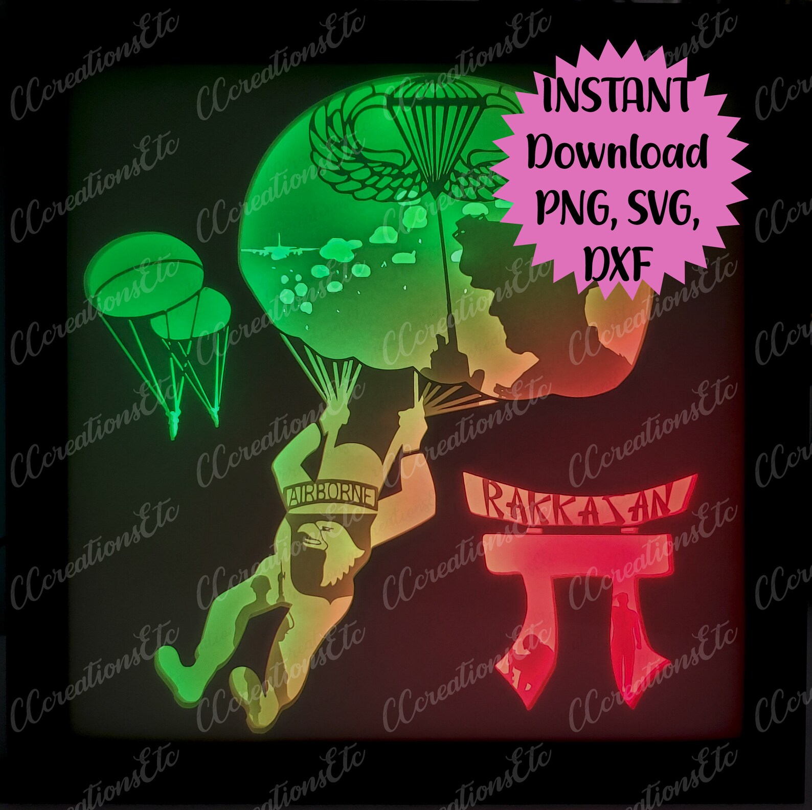 101st Airborne Infantry Paratrooper 3D Light Silhouette Shadow Box ...