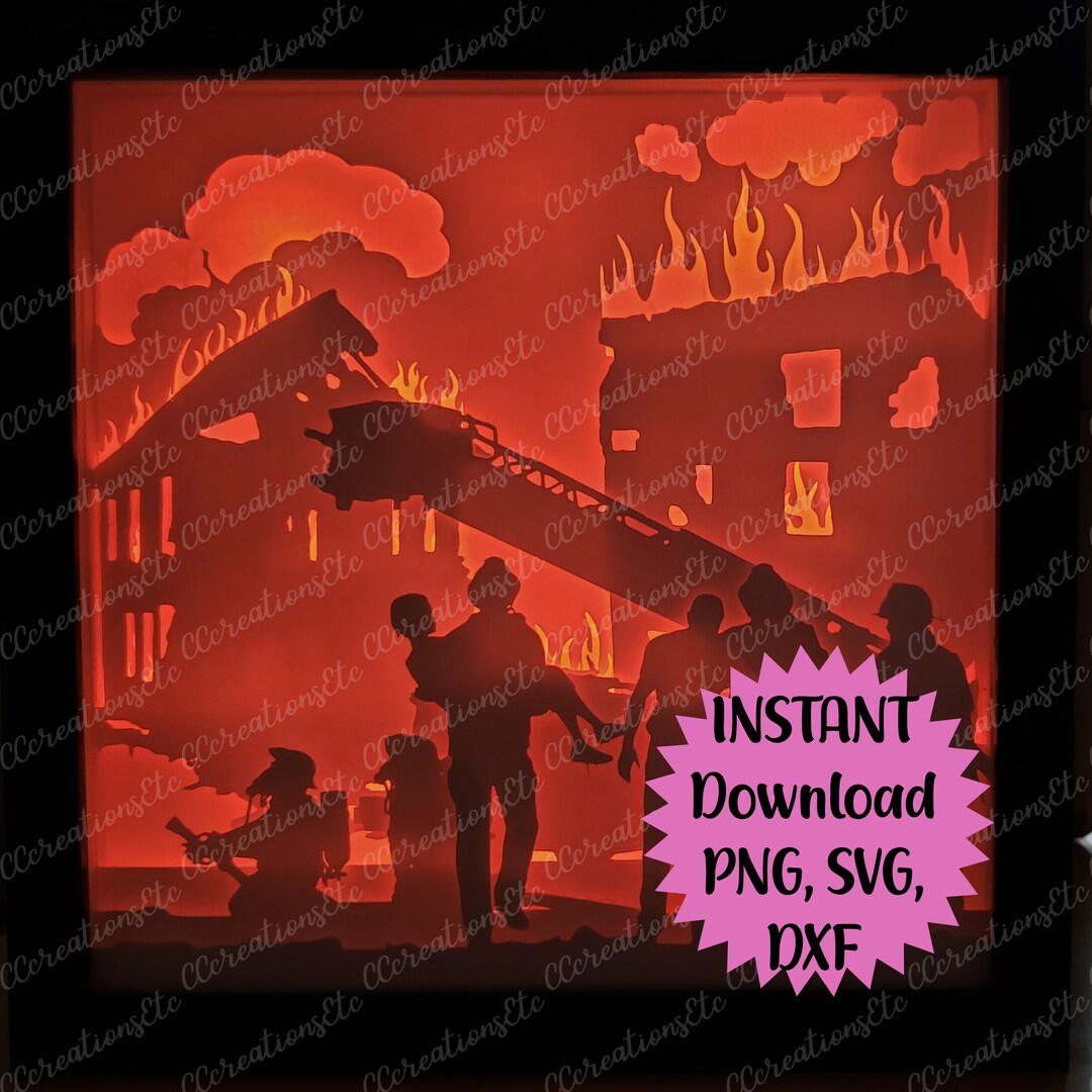 Firefighter 3D Light Silhouette Shadow Box Paper Cut File (personal Use ...