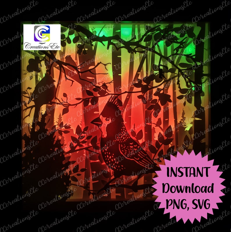 Cardinal Bird 3D Light Silhouette Shadow Box Paper Cut File (personal ...