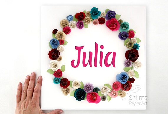 Paper Flower Art Name Sign 3D Paper Flower Nursery Wall Decor | Etsy