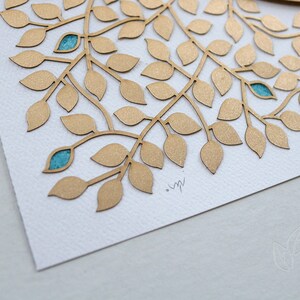 Shabbat Candle Lighting Blessing Paper Cut Art: Gold Leaves, Teal ...
